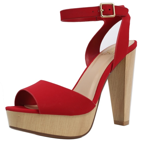 Shoes | Red Open Toe Ankle Strap Woode Platform Heels | Poshmark